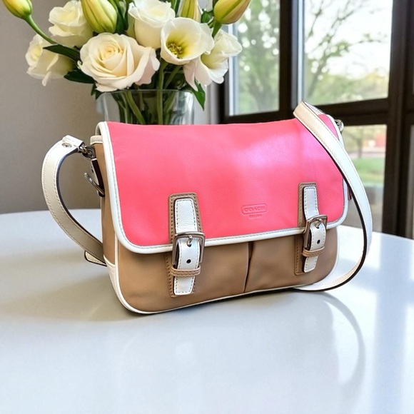Coach | Bags | Coach Colorblock Park Pink Tan White Crossbody | Poshmark